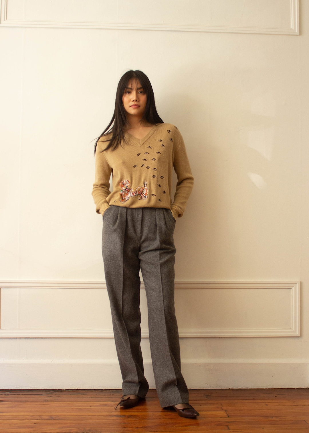 1970s Cyn Les Puppy Embroidered Sweater - Etsy