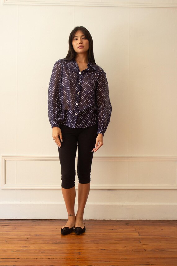 1970s Albert Capraro Swiss Dotted Voile Blouse - Gem
