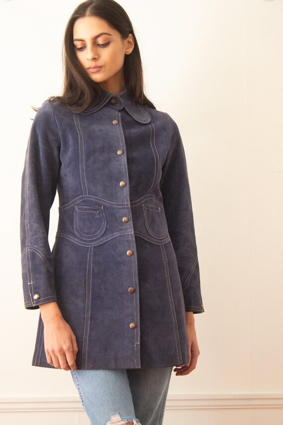 1970s Denim Blue Suede Contrast Stitch Jacket with Cu… - Gem