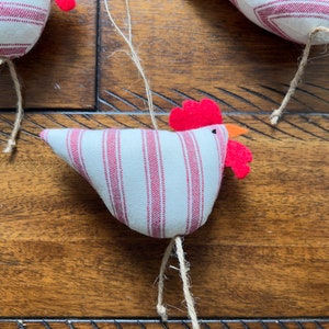 Whimsical Lot of 6 Chicken Ornaments Made With Red Ticking Stripe ...