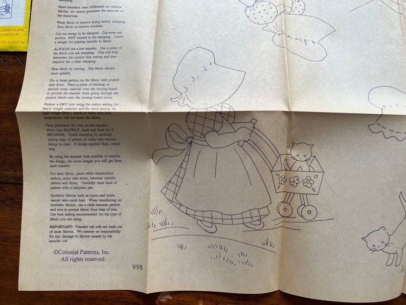 Aunt Martha's Hot Iron Transfers Bonnie Bonnet Pattern - Etsy