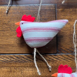 Whimsical Lot of 6 Chicken Ornaments Made With Red Ticking Stripe ...
