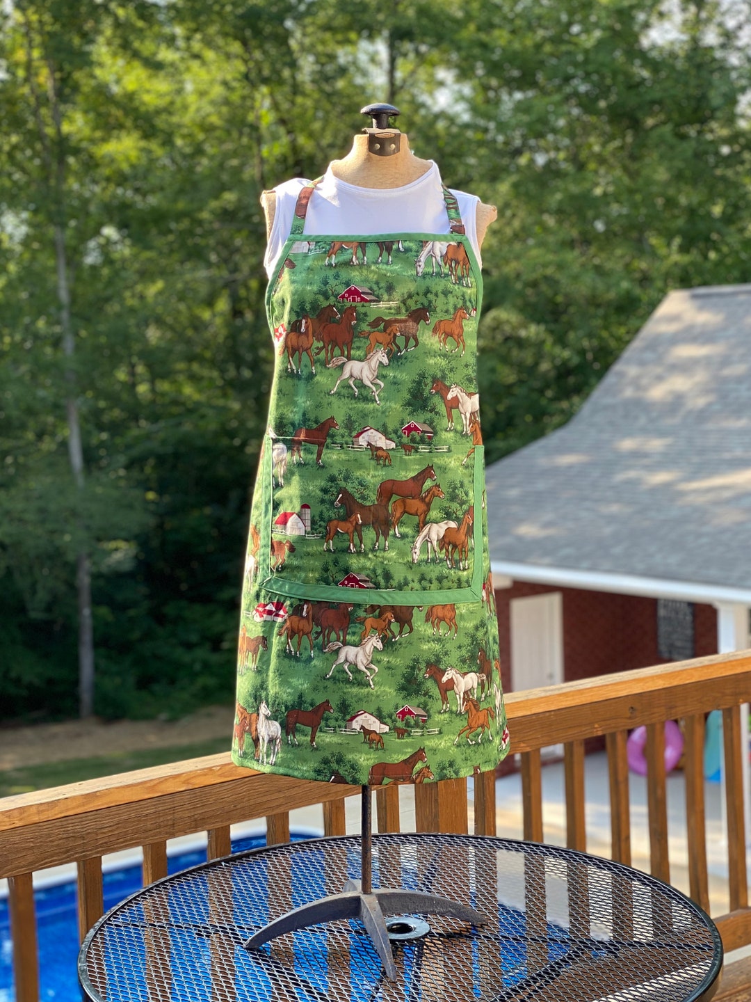 Horse Print Apron, Country Barn Farm Setting, Adjustable Large Size - Etsy