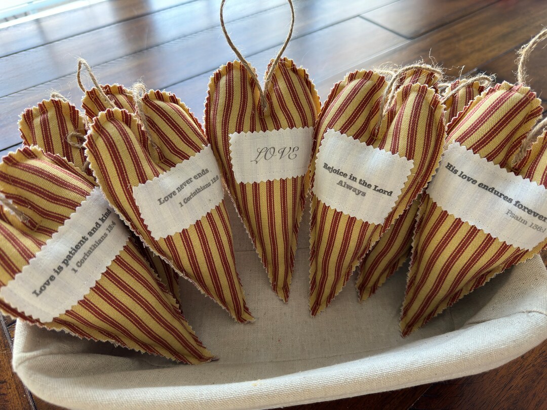 Lot of 7 Assorted Primitive Stuffed Heart Ornaments, Made With Country ...