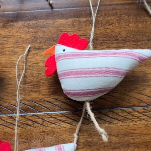 Whimsical Lot of 6 Chicken Ornaments Made With Red Ticking Stripe ...