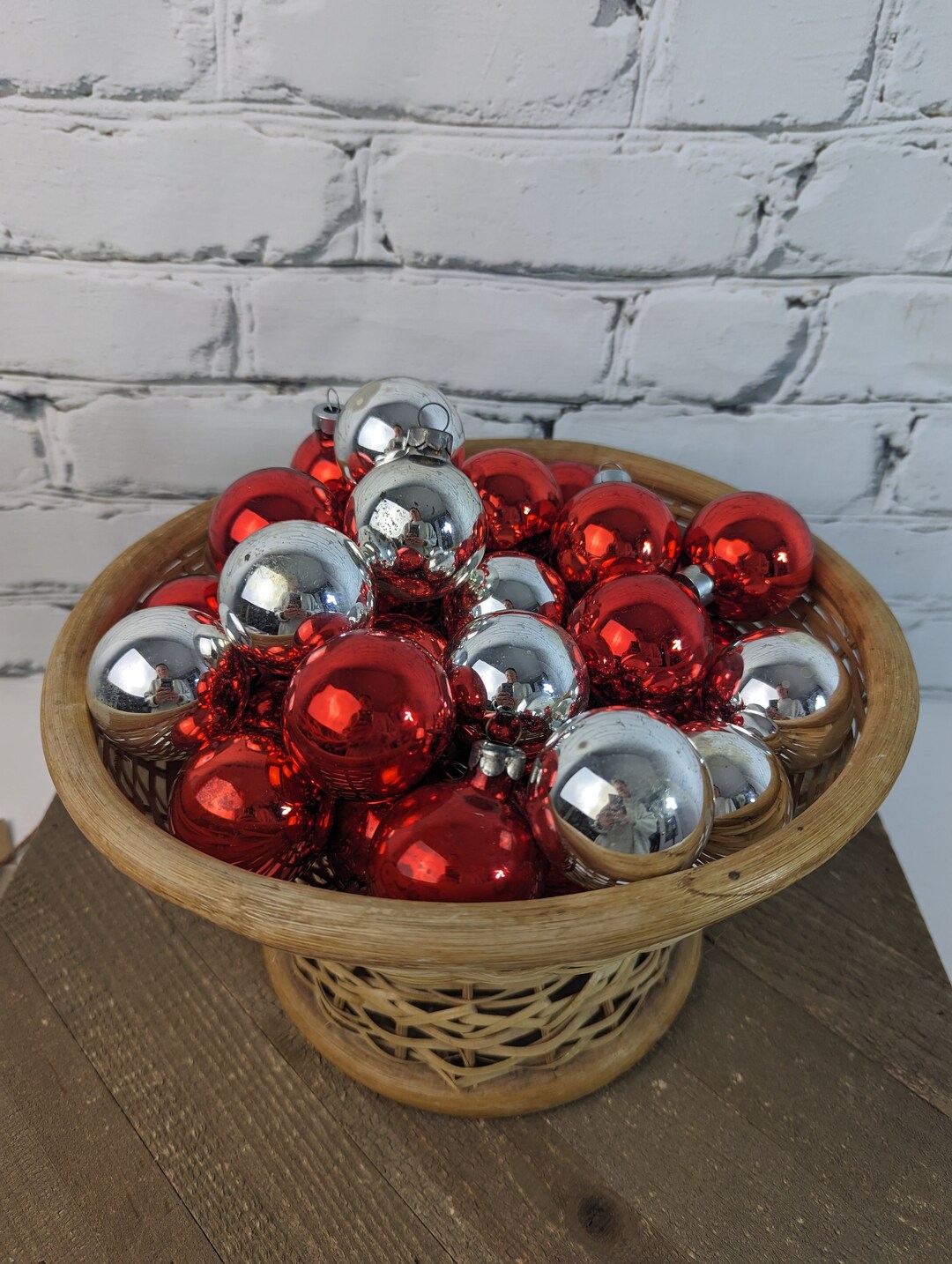 Vintage Glass Christmas Ornaments, Rauch Tree Baubles, Silver Red ...