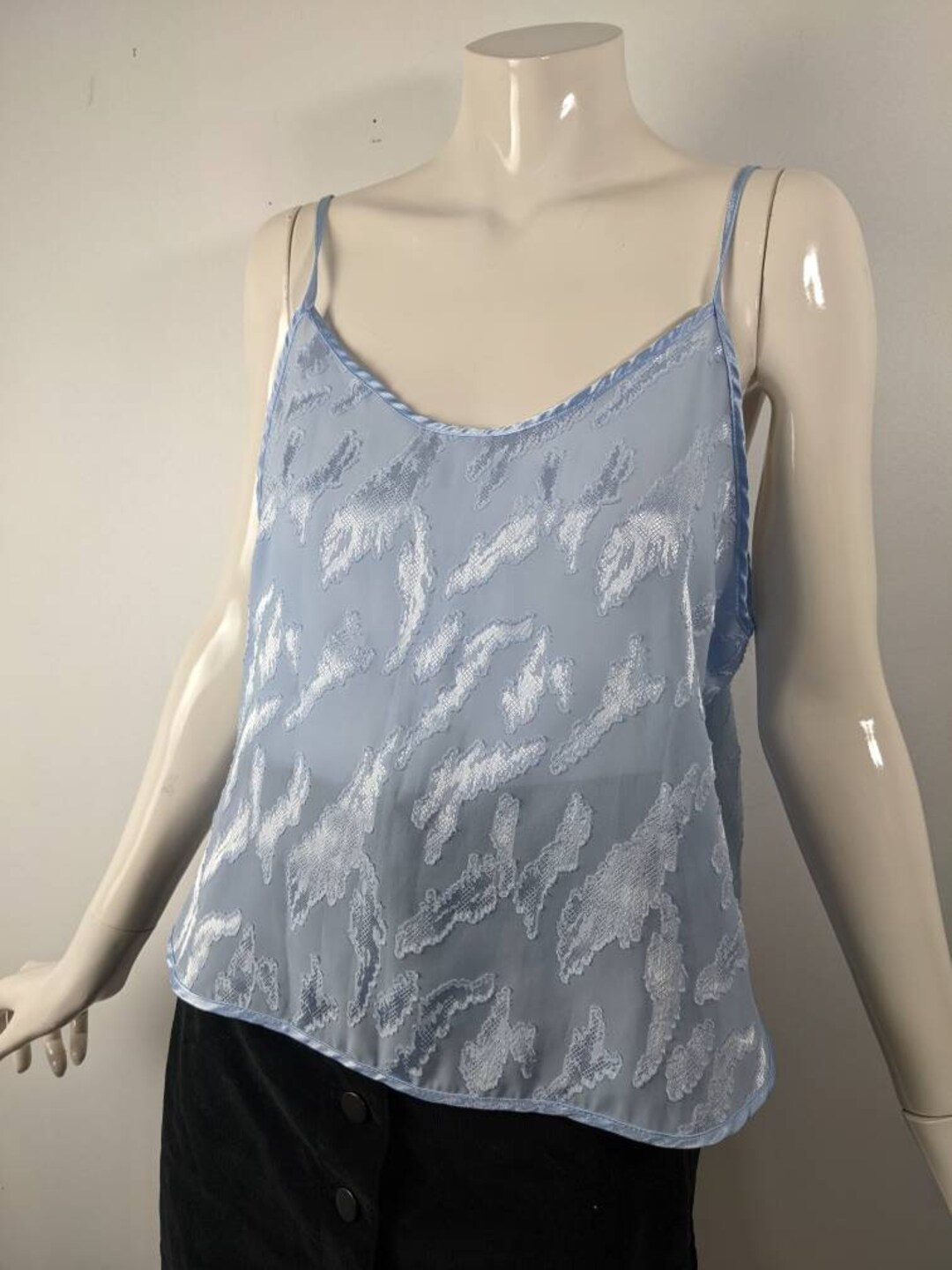 Vintage Lingerie, Blue Satin Camisole, Nylon Lingerie, Round Low ...