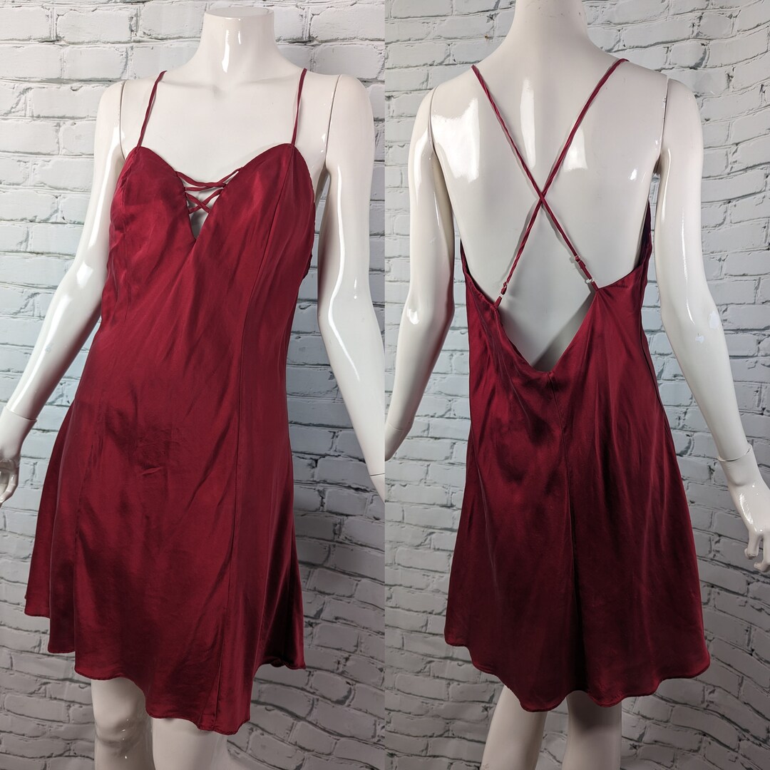 Red Silk Teddy, Vintage Lingerie, Silk Slip Dress, 90 Bias Cut Slip ...