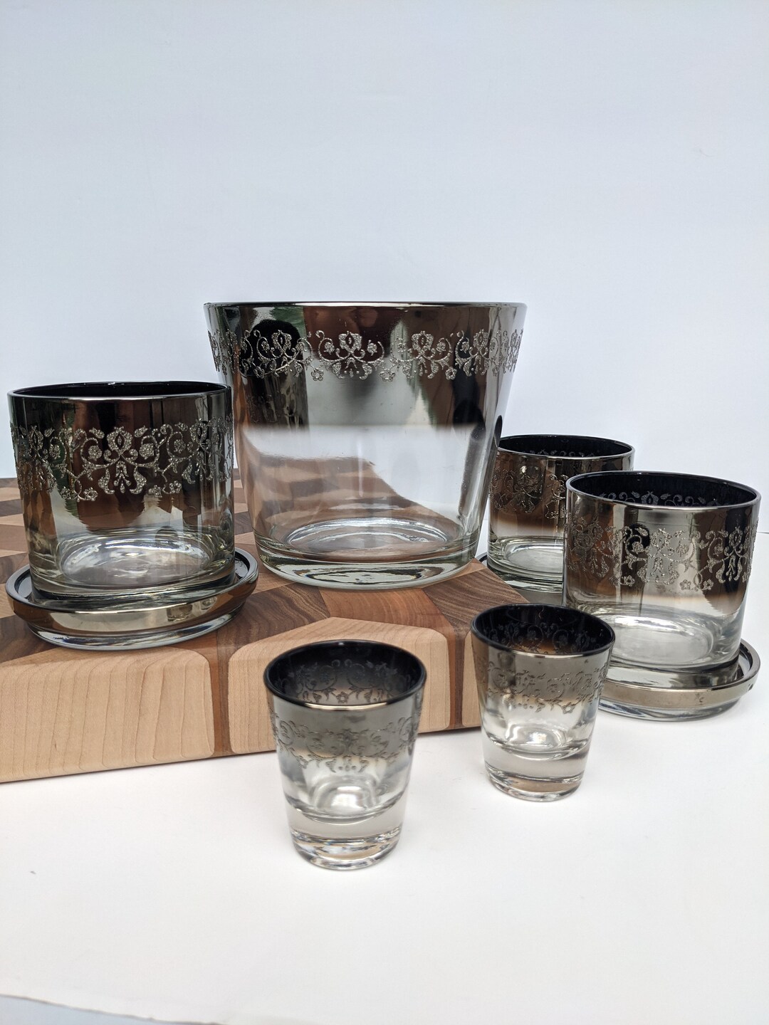Queen's Lusterware Vitreon Ice Bucket Rock Glass Shot Glass Set, Faded ...