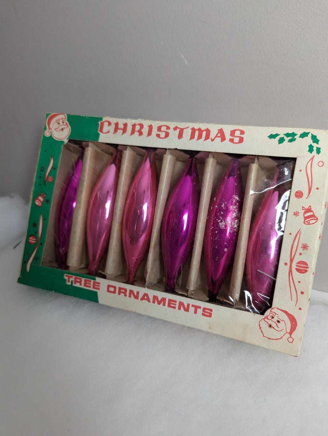 Vintage Christmas Decorations, Pink Mercury Glass Baubles, Long Baubles ...