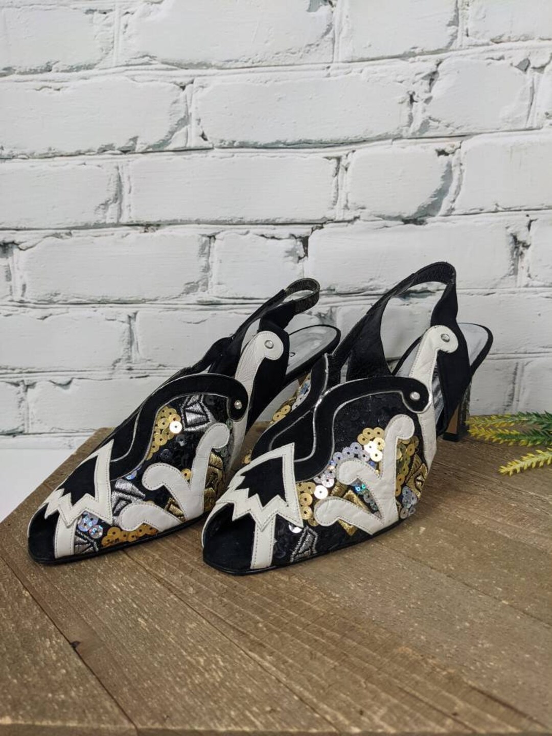 Vintage Sequin Heels Unique Vintage Shoes Gomez Rivas - Etsy