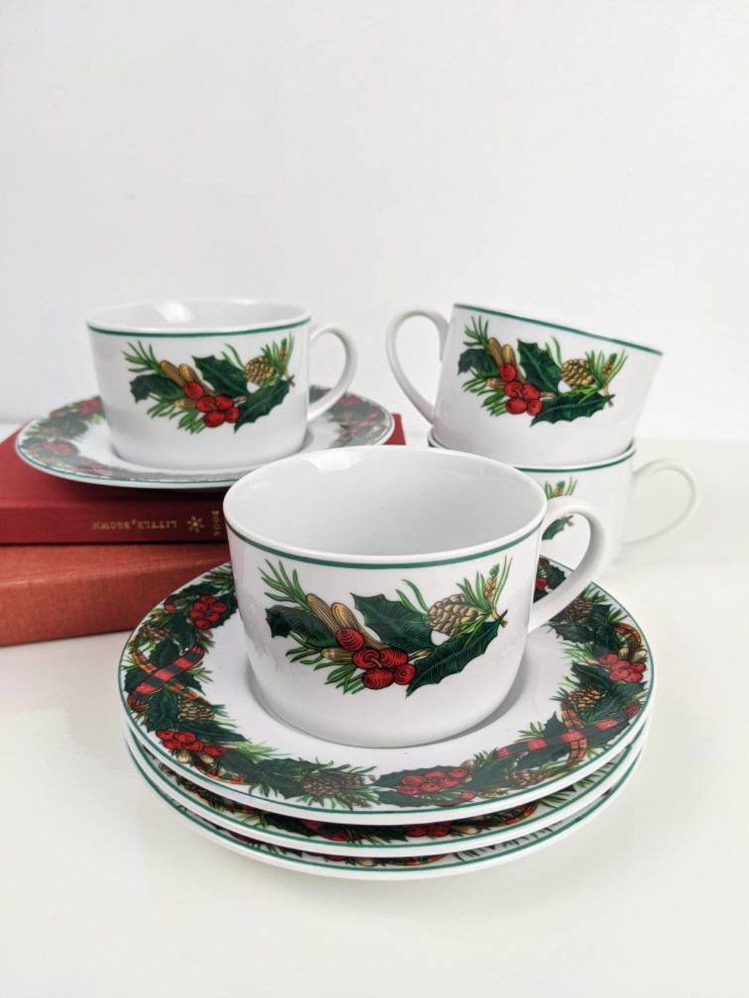 Kopin Christmas Heritage, Tea Cup and Saucer Set of 4, Mug and Plate ...