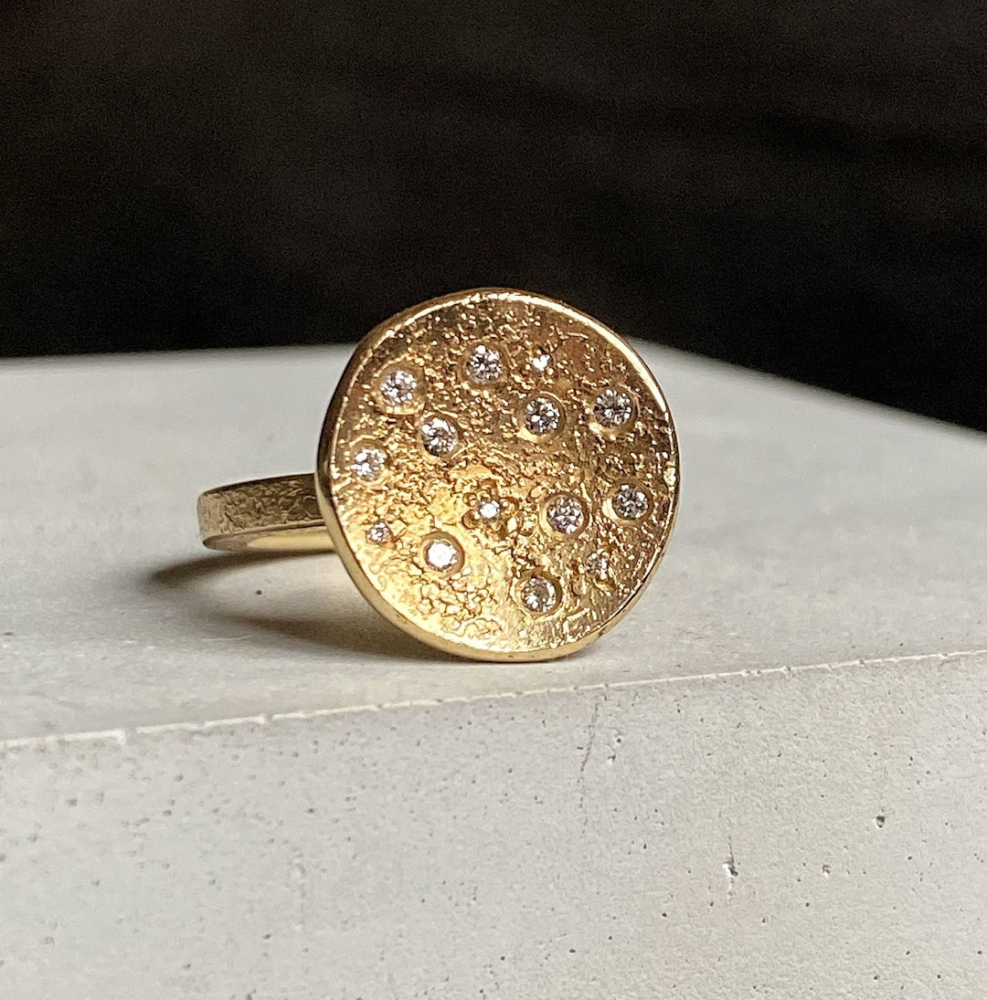 Women's 14K Gold Full Moon Organic Disc Stackable Fashion Ring White ...