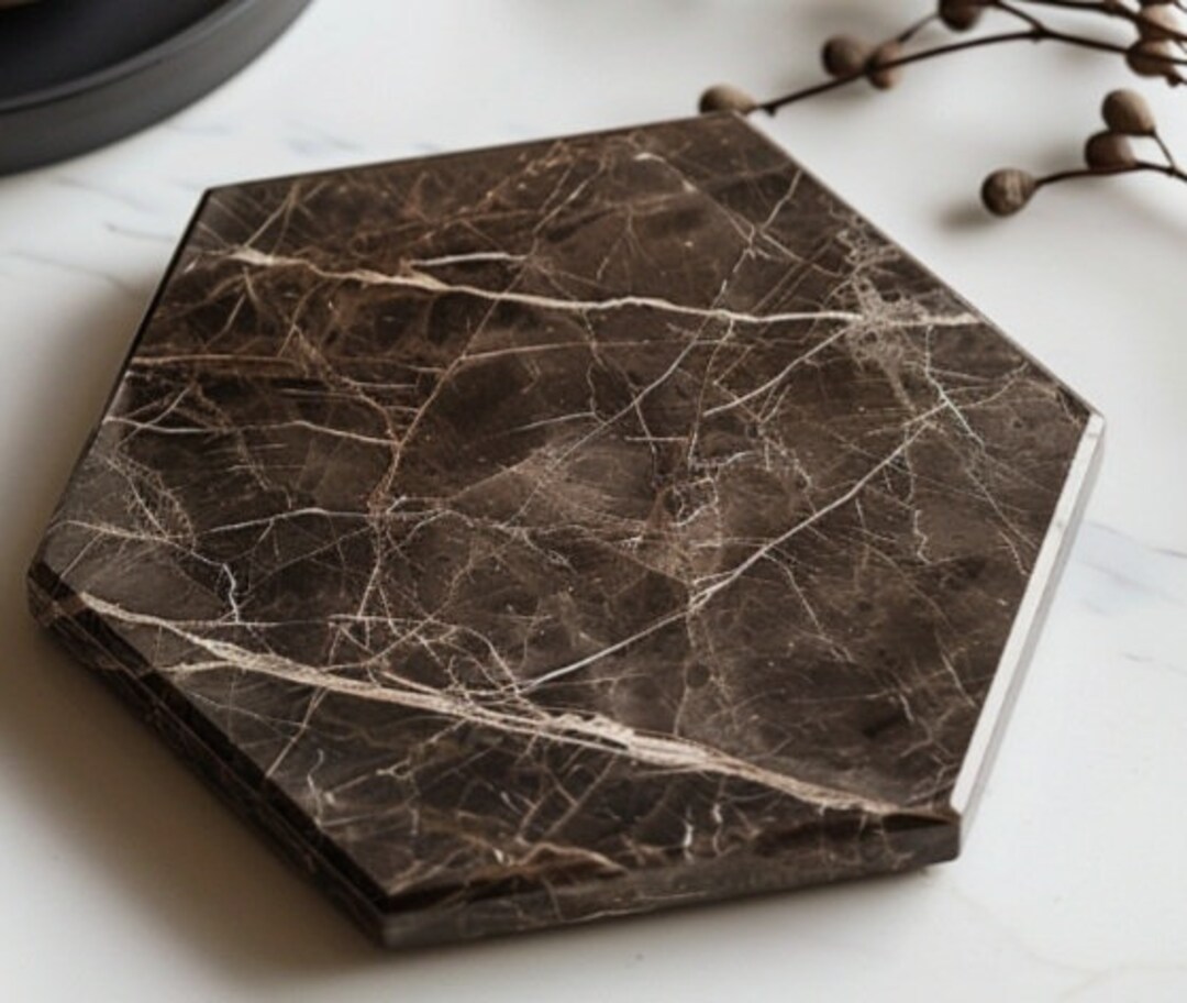 Emperador Dark Marble Hexagon Trivets, Hot Plate. Perfect to Protect ...