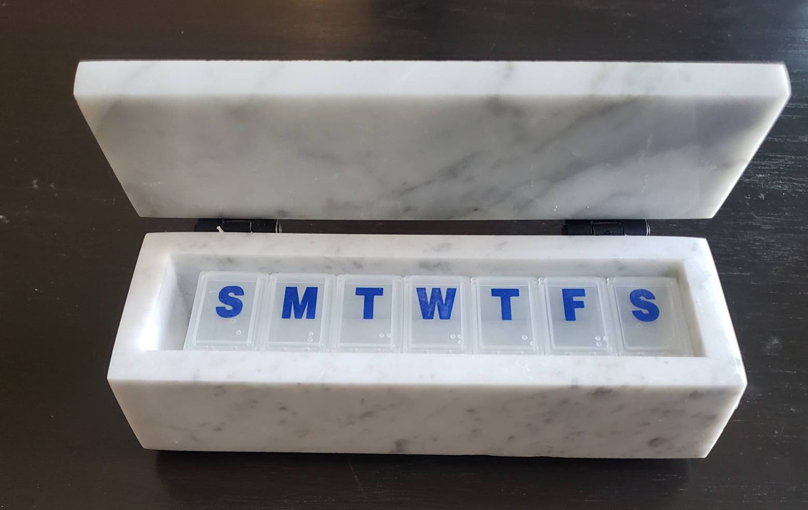 Handmade Bianco Carrara Marble Pill Box Organizer - Weekly Pill Case ...