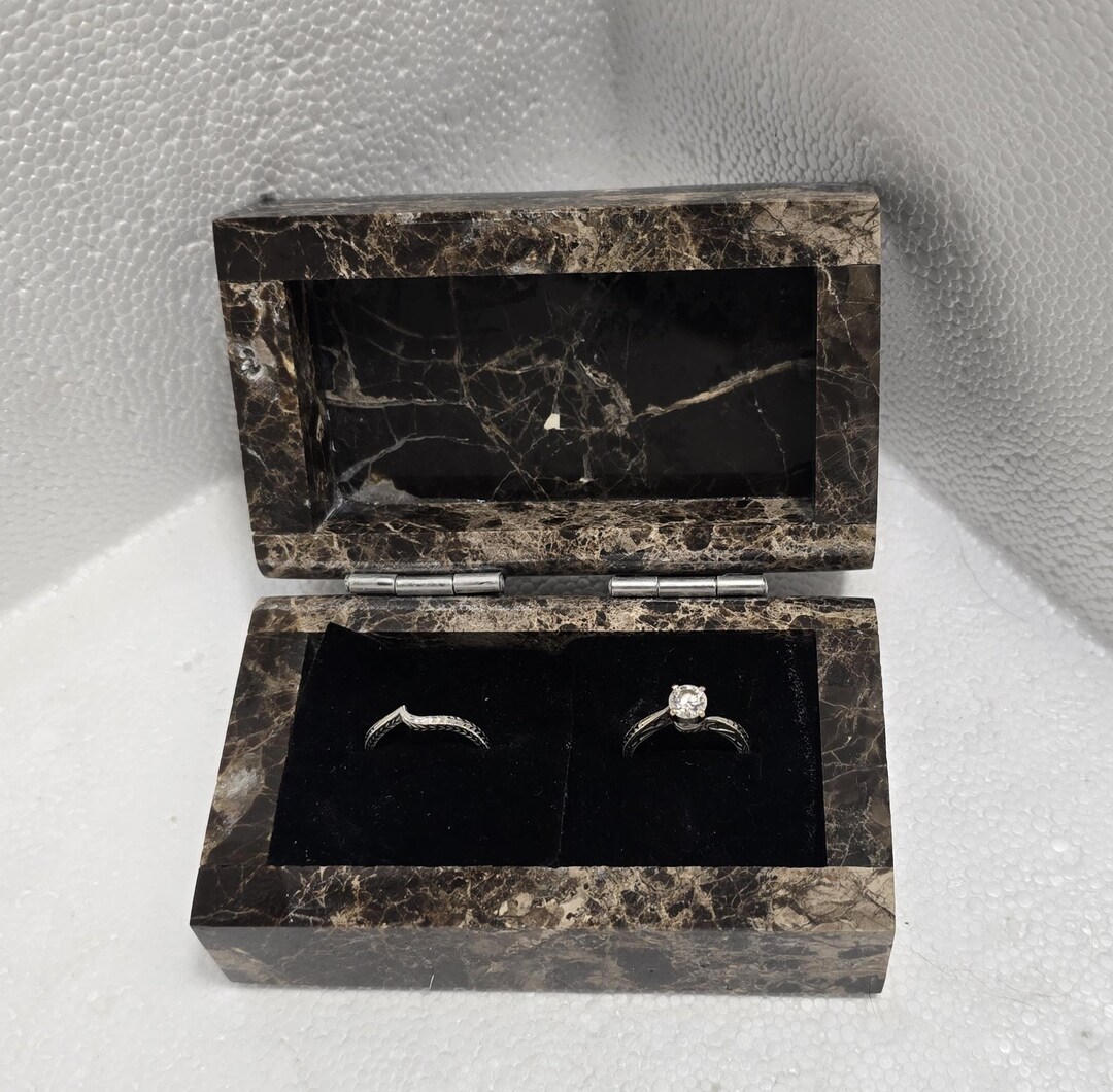 Emperador Dark Marble Double Ring Box a Beautiful Box Perfect for a ...