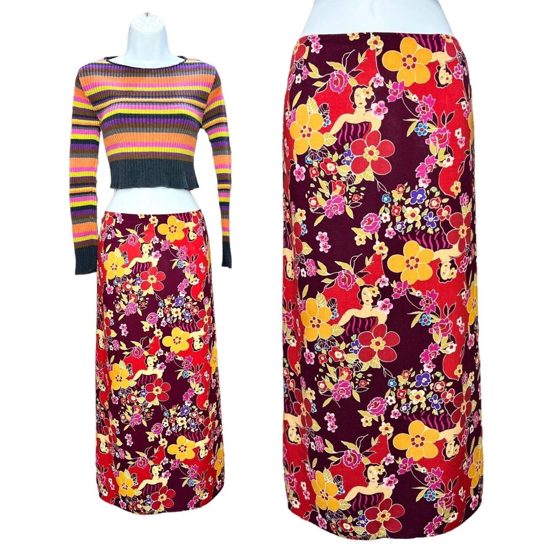 Vintage 1990s Tiki Pin up Floral Hawaiian Novelty Print Midi - Etsy