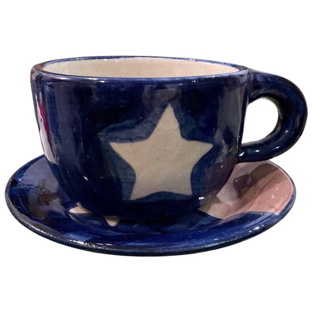 Vintage Ceramic Mug Saucer Lone Star Texas Flag Marshall Pottery ...