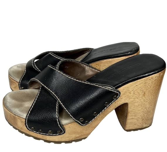 Vintage Candies Clogs Chunky Heel Wood Platform Leather - Etsy