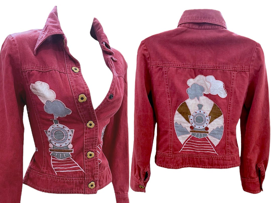Roncelli Vintage 1970s Novelty Train Appliqué Denim Jacket Top Wearable ...