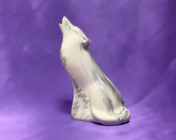 MEMORIAL Cremation ASHES Into White Wolf With Black/grey Swirls With ...