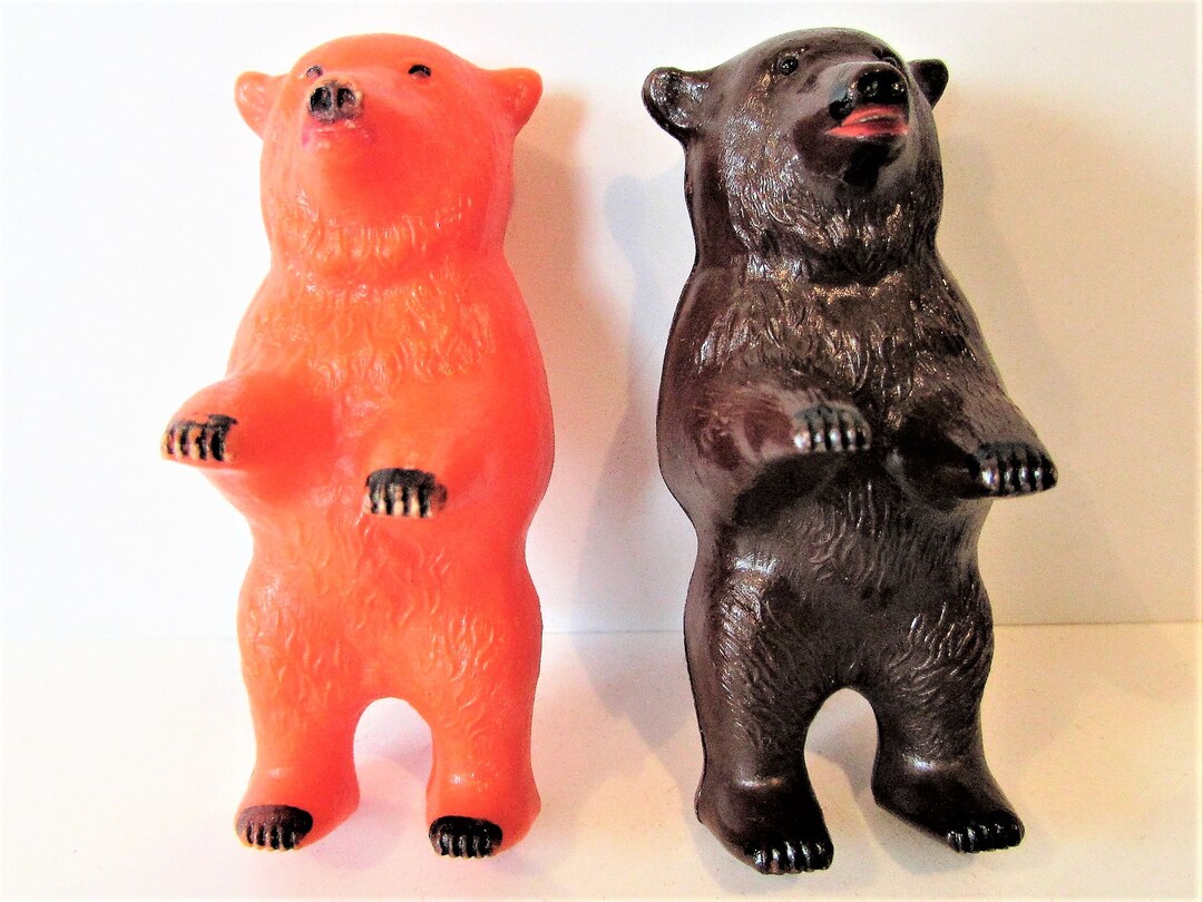 Two Tiny Standing German Plastic Vintage Bears With Black Eyes - Rare ...