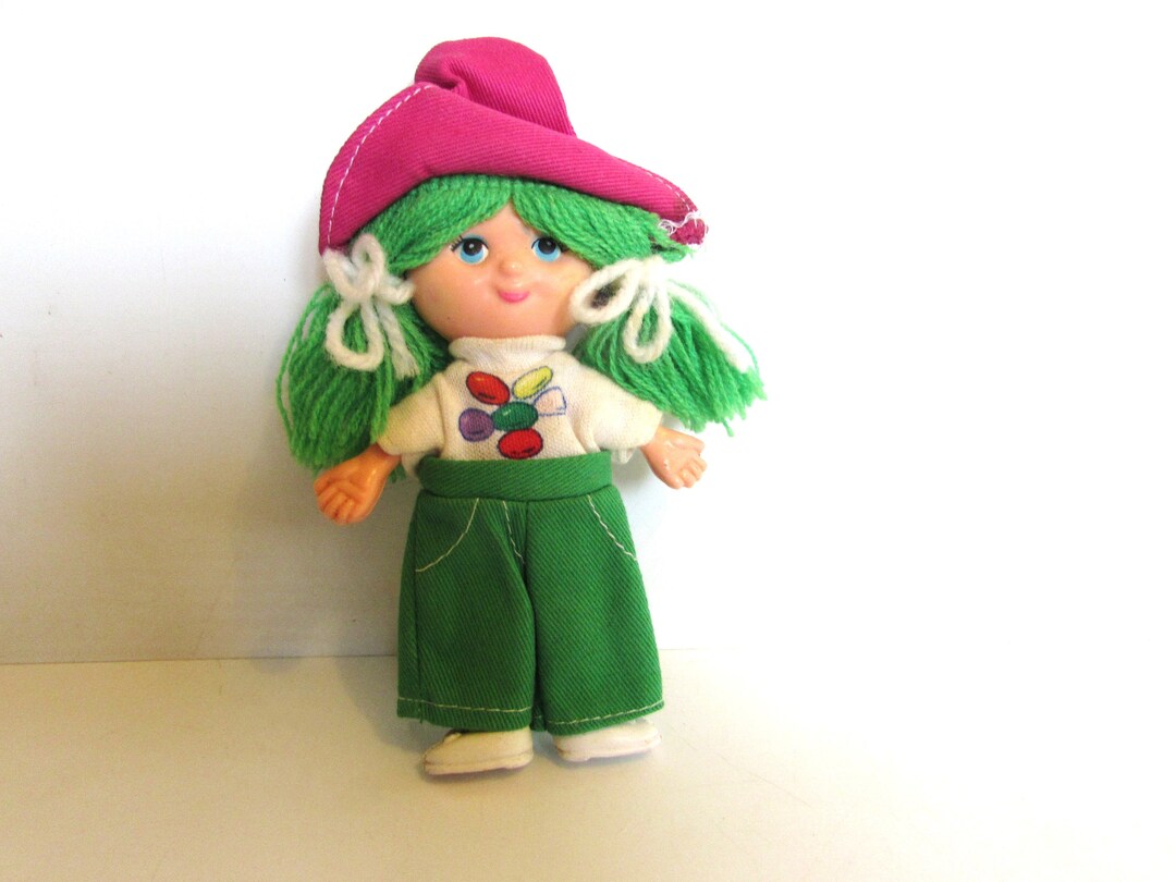 Vintage FLATSY DOLL With Green Wool Hair 1960's 5 Inches High ...