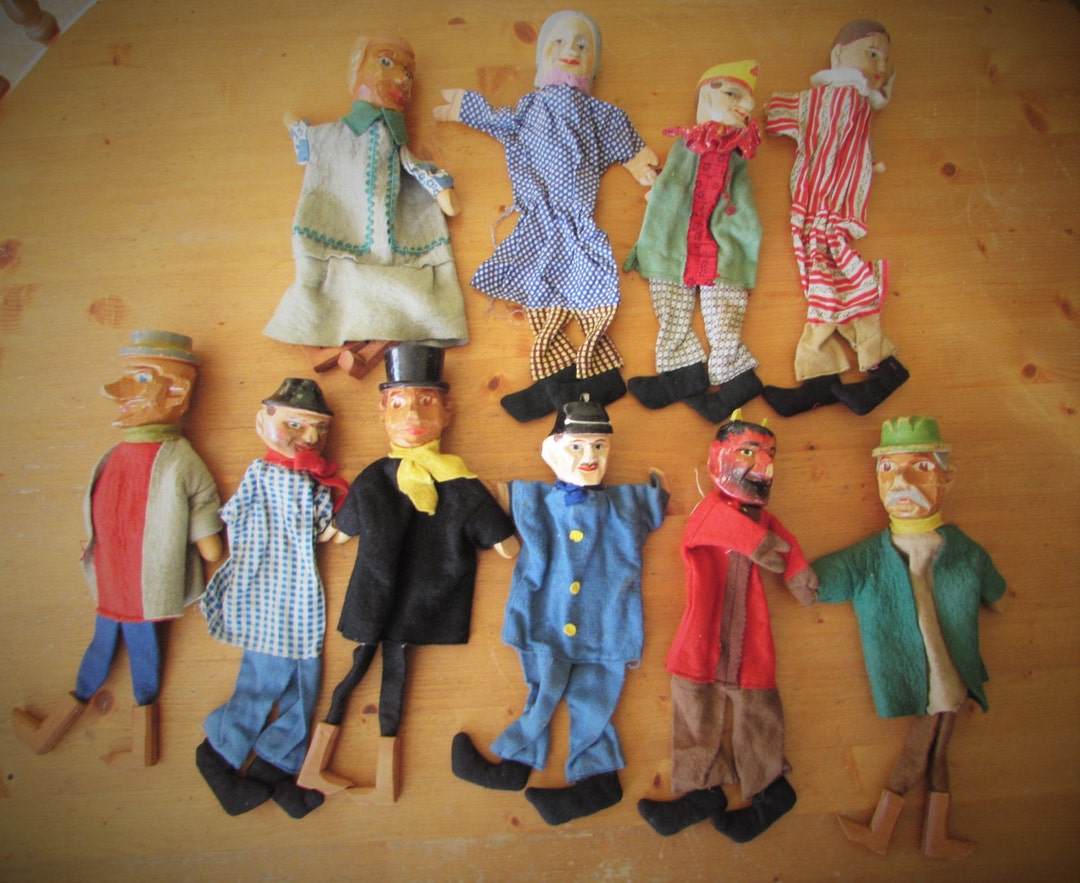 Very Rare Antique German Punch and Judy Wooden Hand Puppets Made in ...