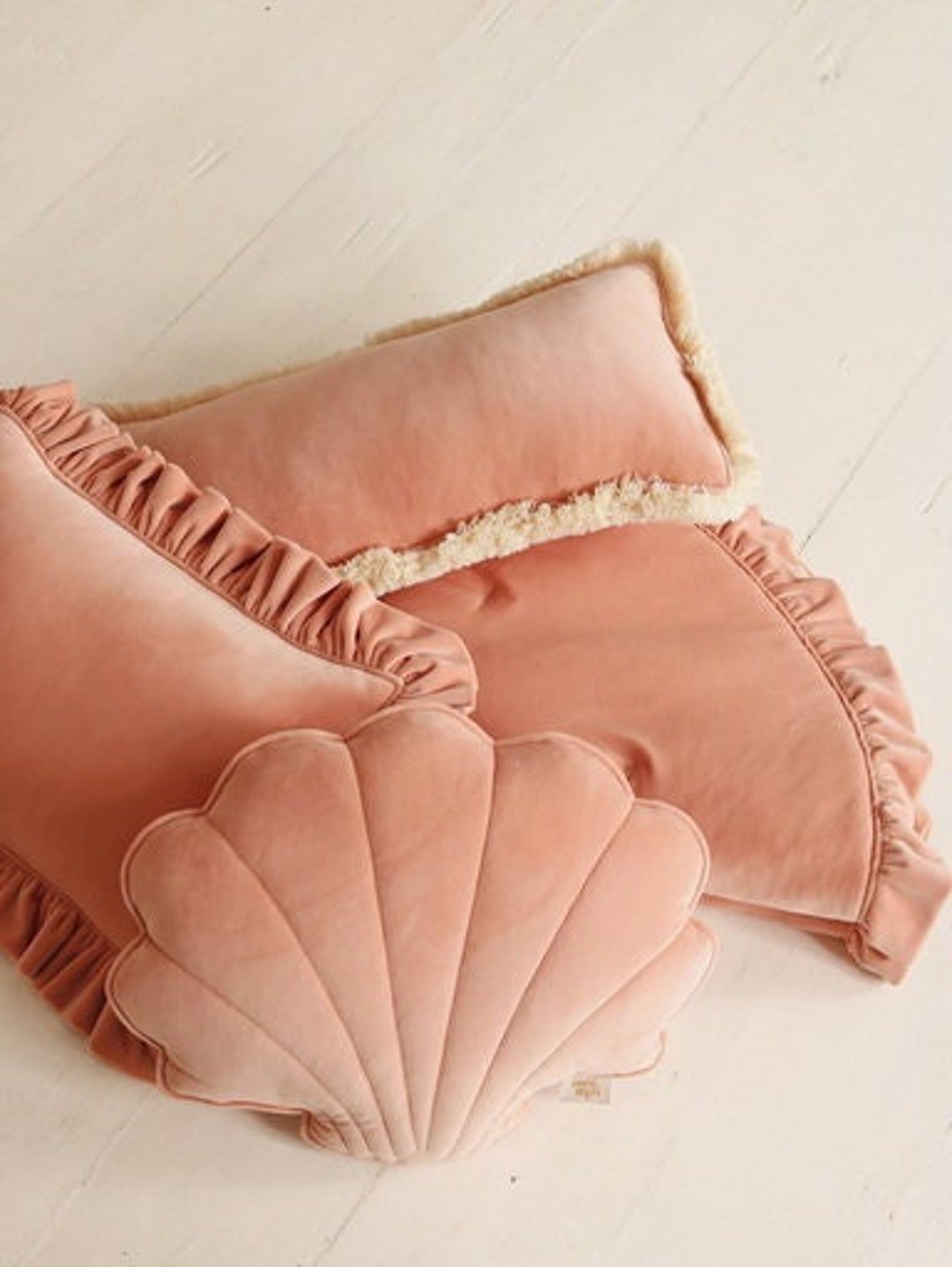 Soft Velvet Shell Pillow apricot, Decorative Shell Pillow, Shell ...
