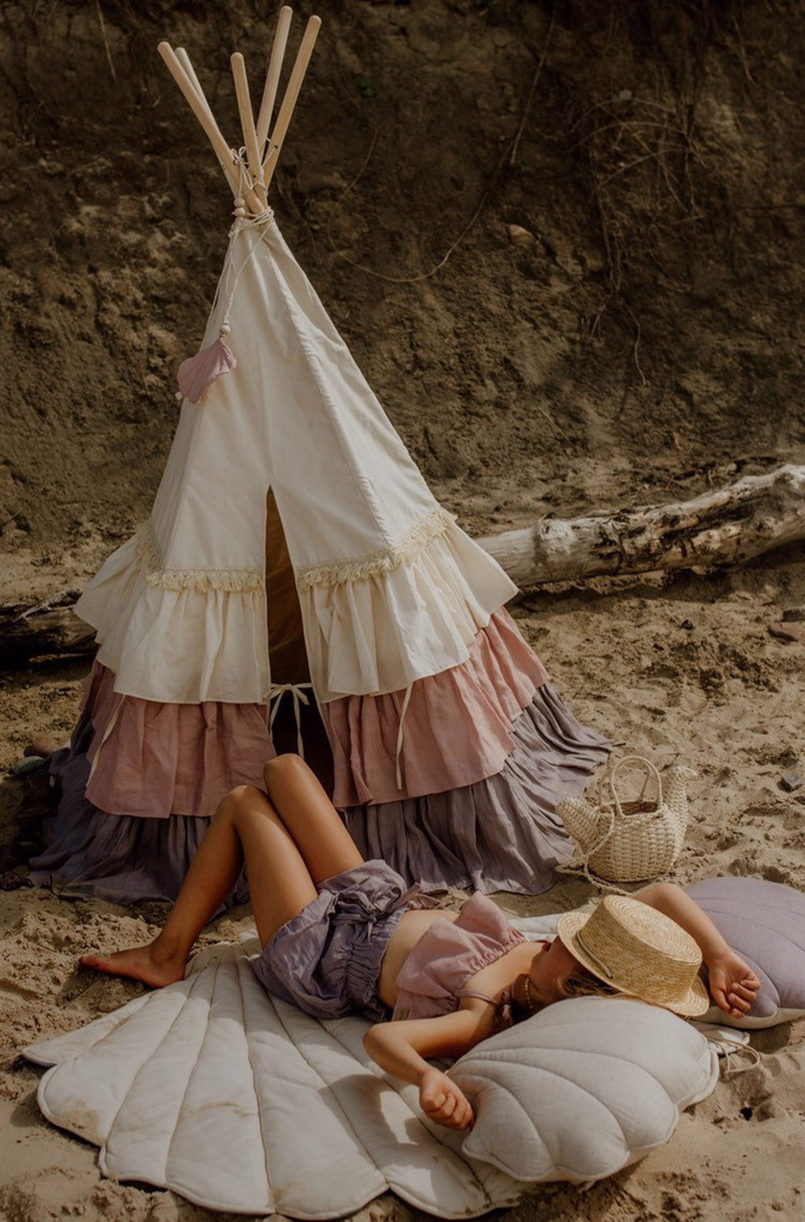 Teepee Tent With Frills “powder Frills”, Gift for Kids, Teepee Tent for ...