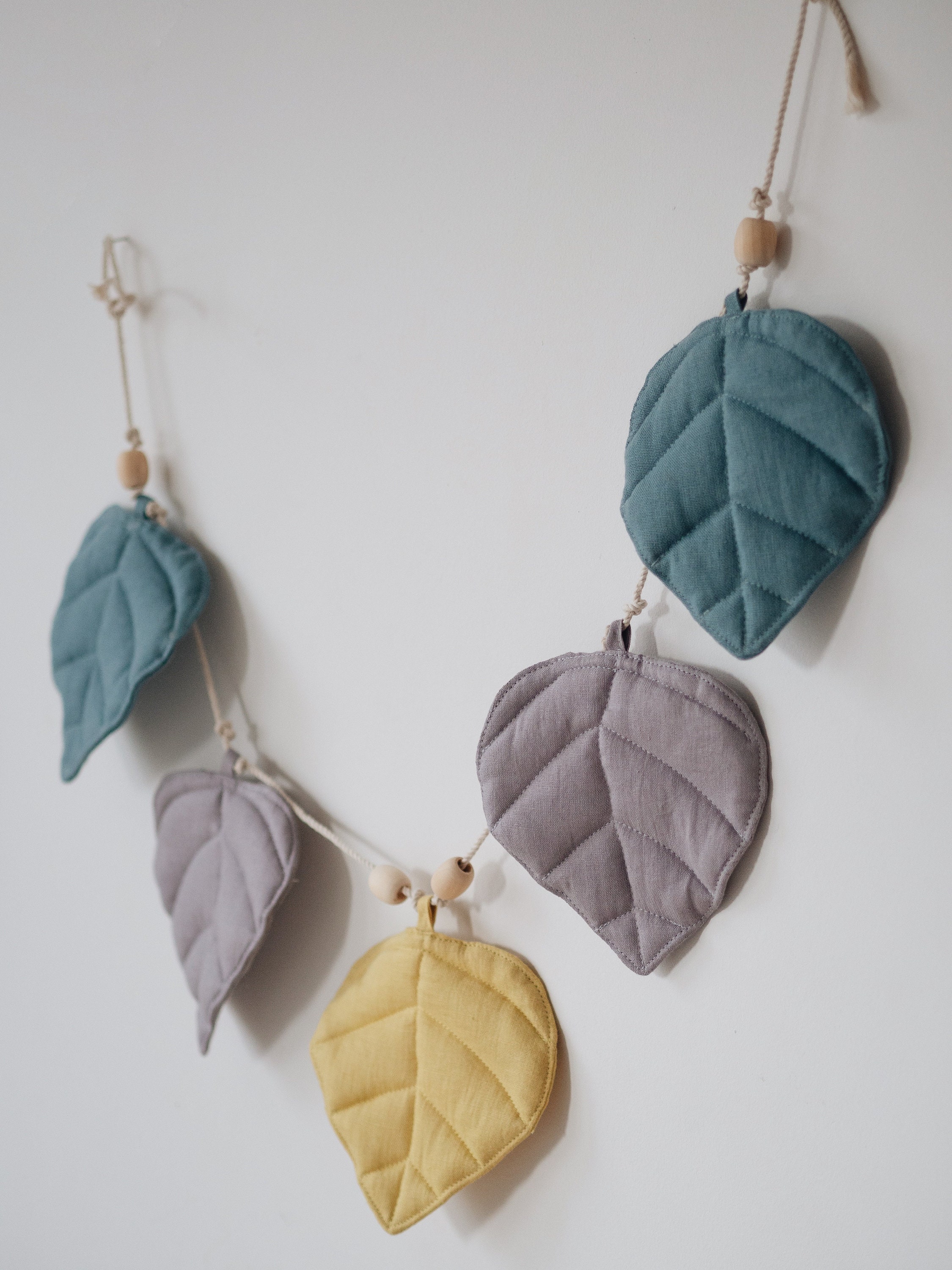 Linen Garland With Leaves eye of the Sea Nursery - Etsy