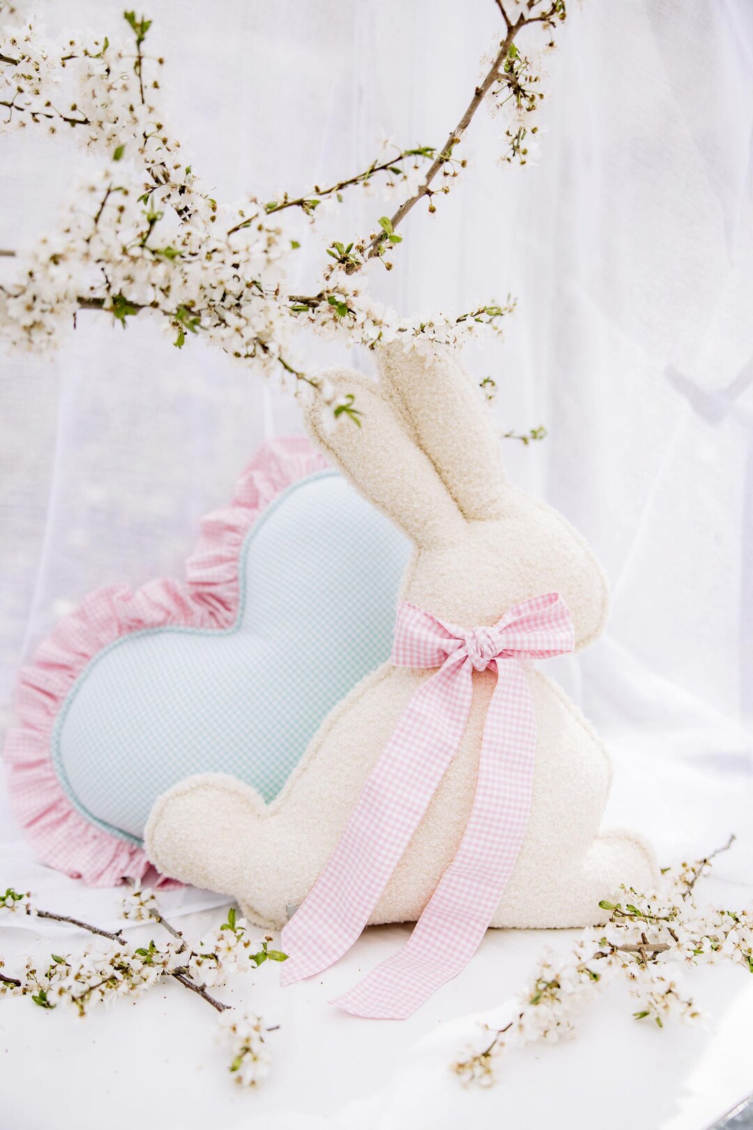 Fluffy Boucle Easter Bunny Pillow "mint Bow", Easter Home Decor, Gift ...