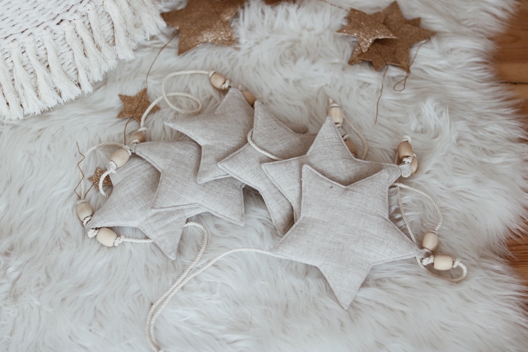 Linen Garland With Stars “star Dust”, Nursery Decoration, Wall ...