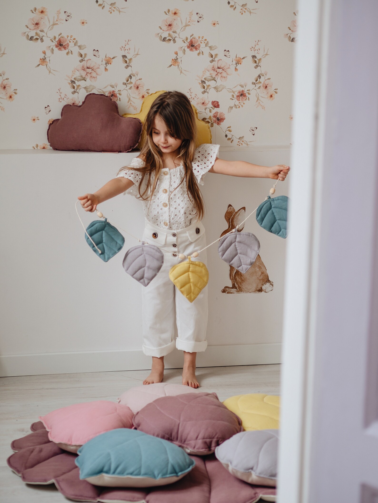 Linen Garland With Leaves eye of the Sea Nursery - Etsy