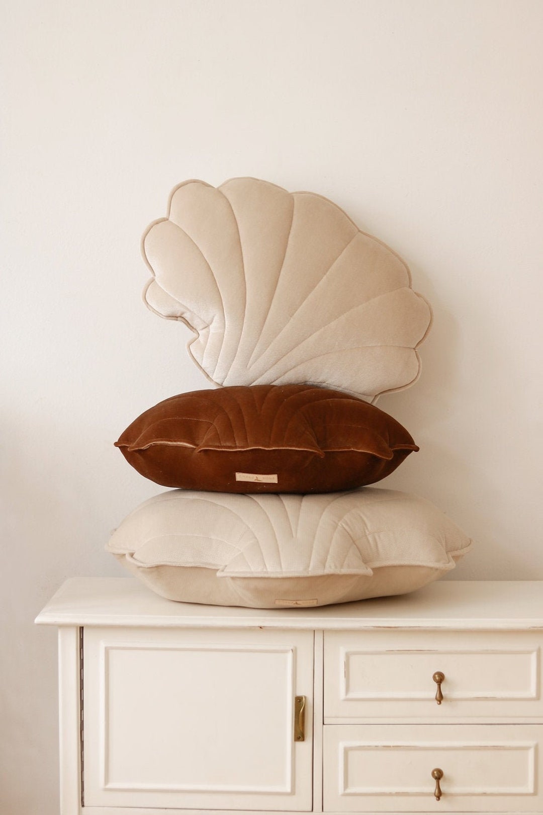 Velvet Shell Pillow “cream Pearl”, Shell Cushion, Seashell Pillow for ...