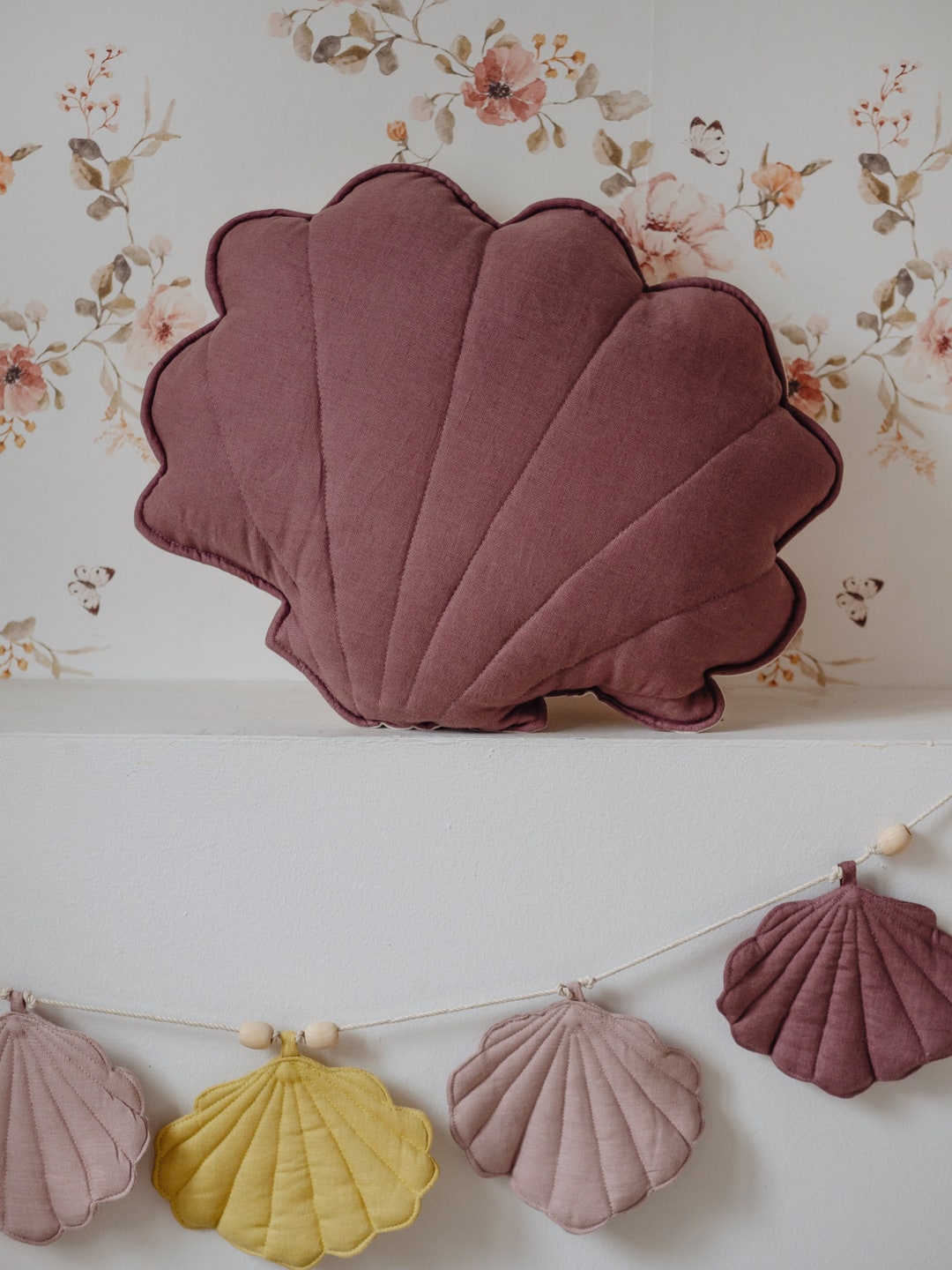 Linen Shell Pillow “marsala”, Decorative Shell Pillow, Shell Cushion ...