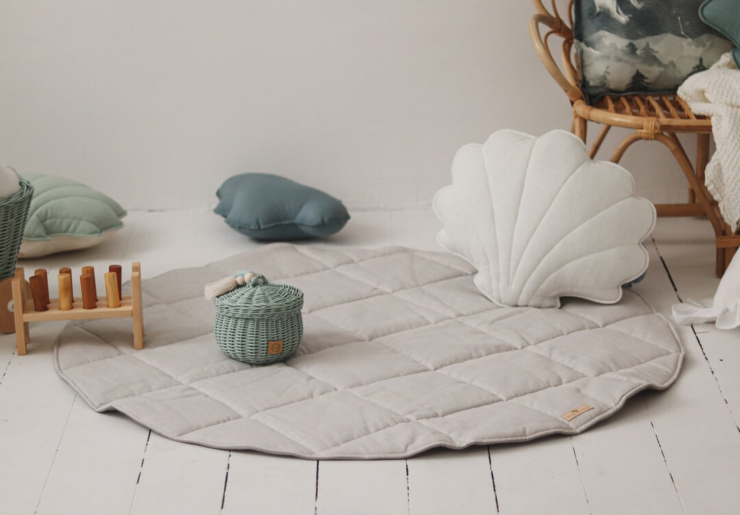Round Cotton Mat “pigeon Grey”, Quilted Play Mat, Play Mat, Kids Play ...