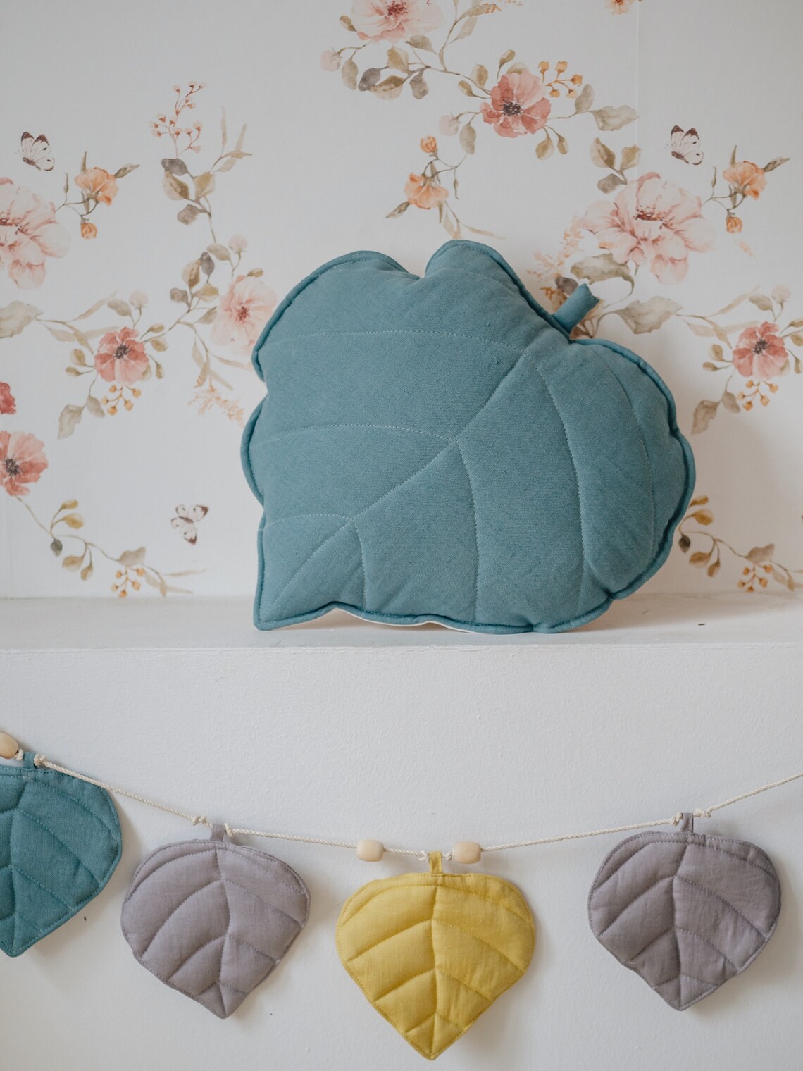 Linen Garland With Leaves eye of the Sea Nursery - Etsy