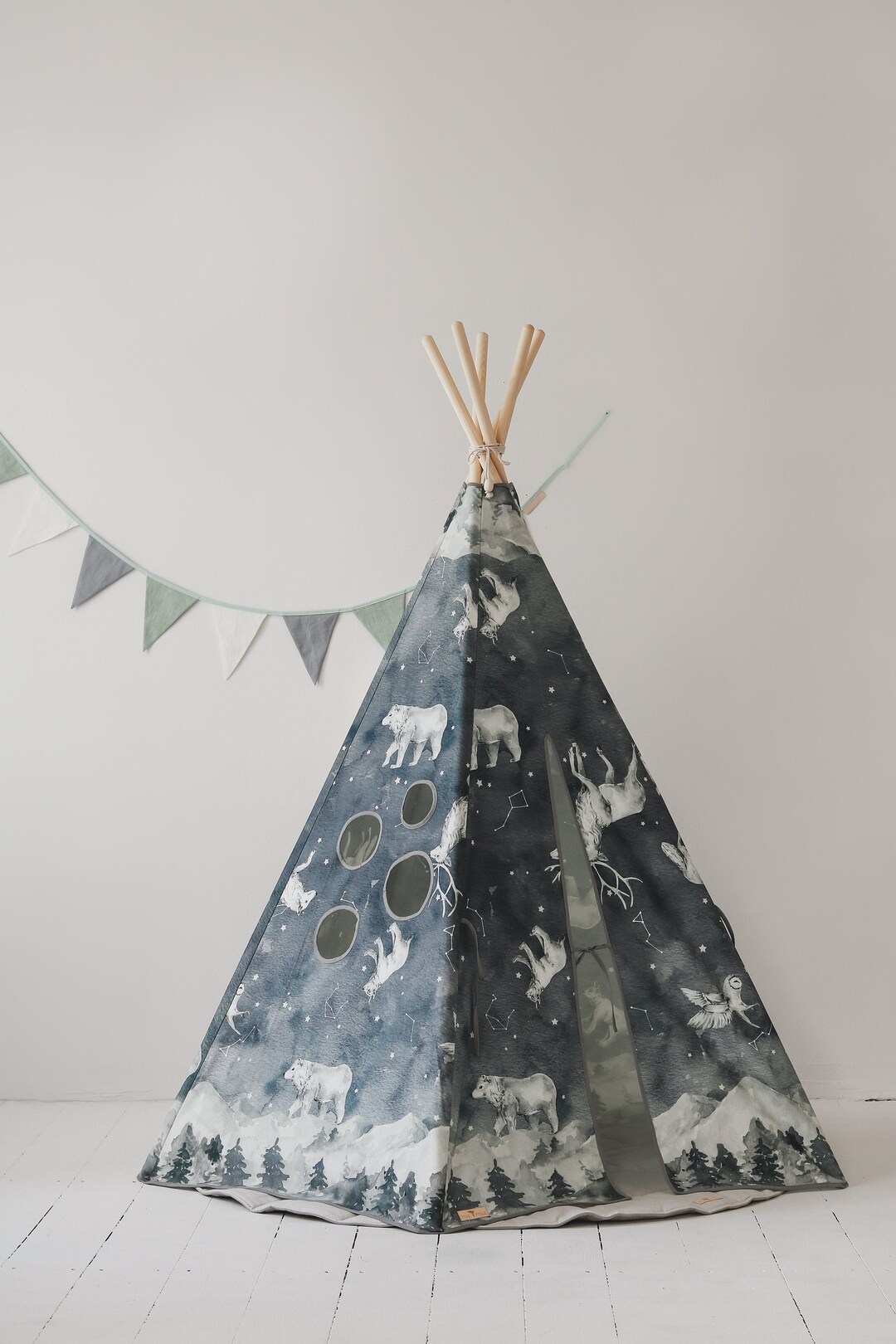 Classic Cotton Teepee With a Leaf Mat "night Sky", Play Tent for a Boy ...