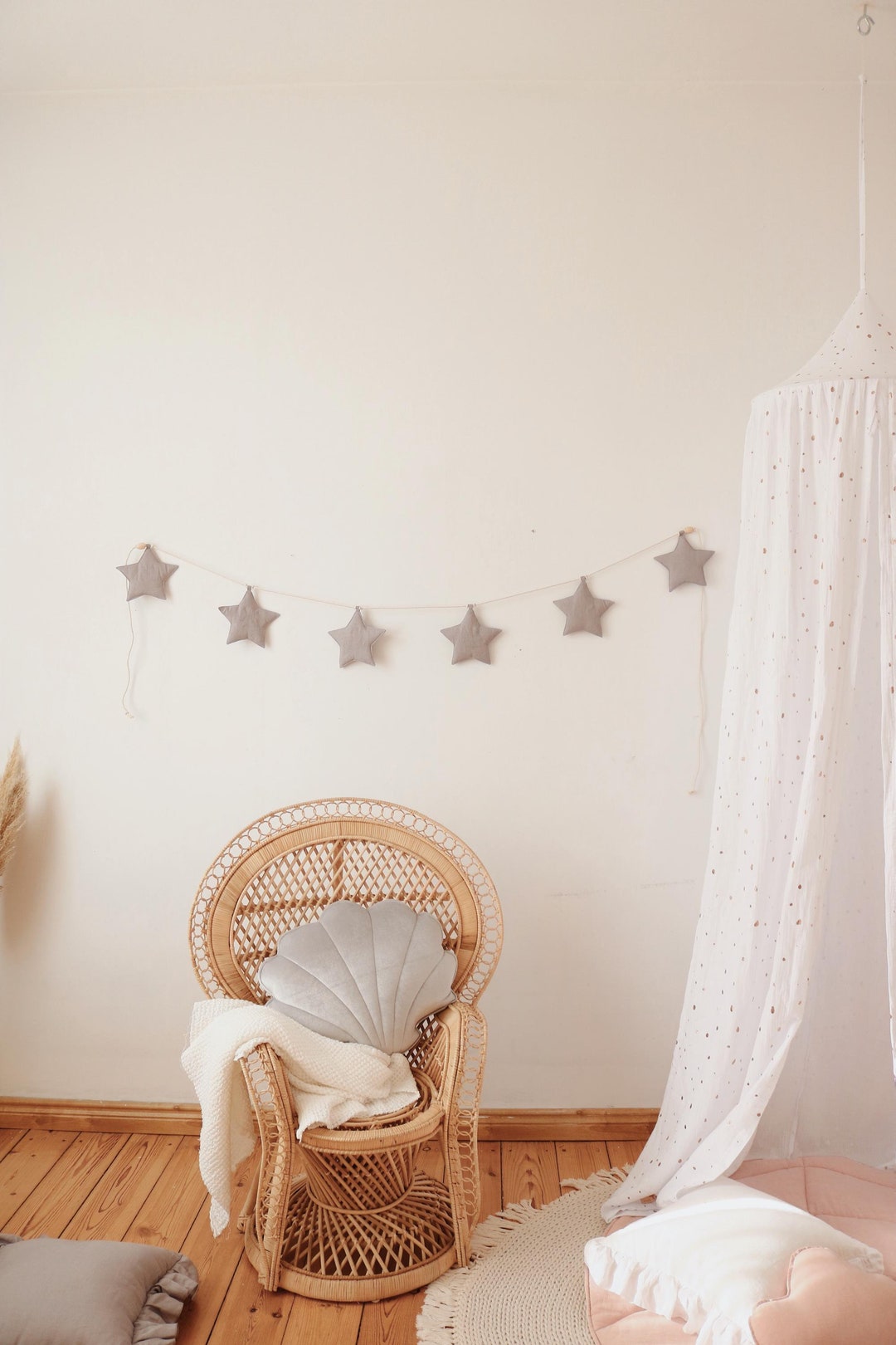 Linen Garland With Stars pink Powder, Garland for Girl, Handmade, Baby ...