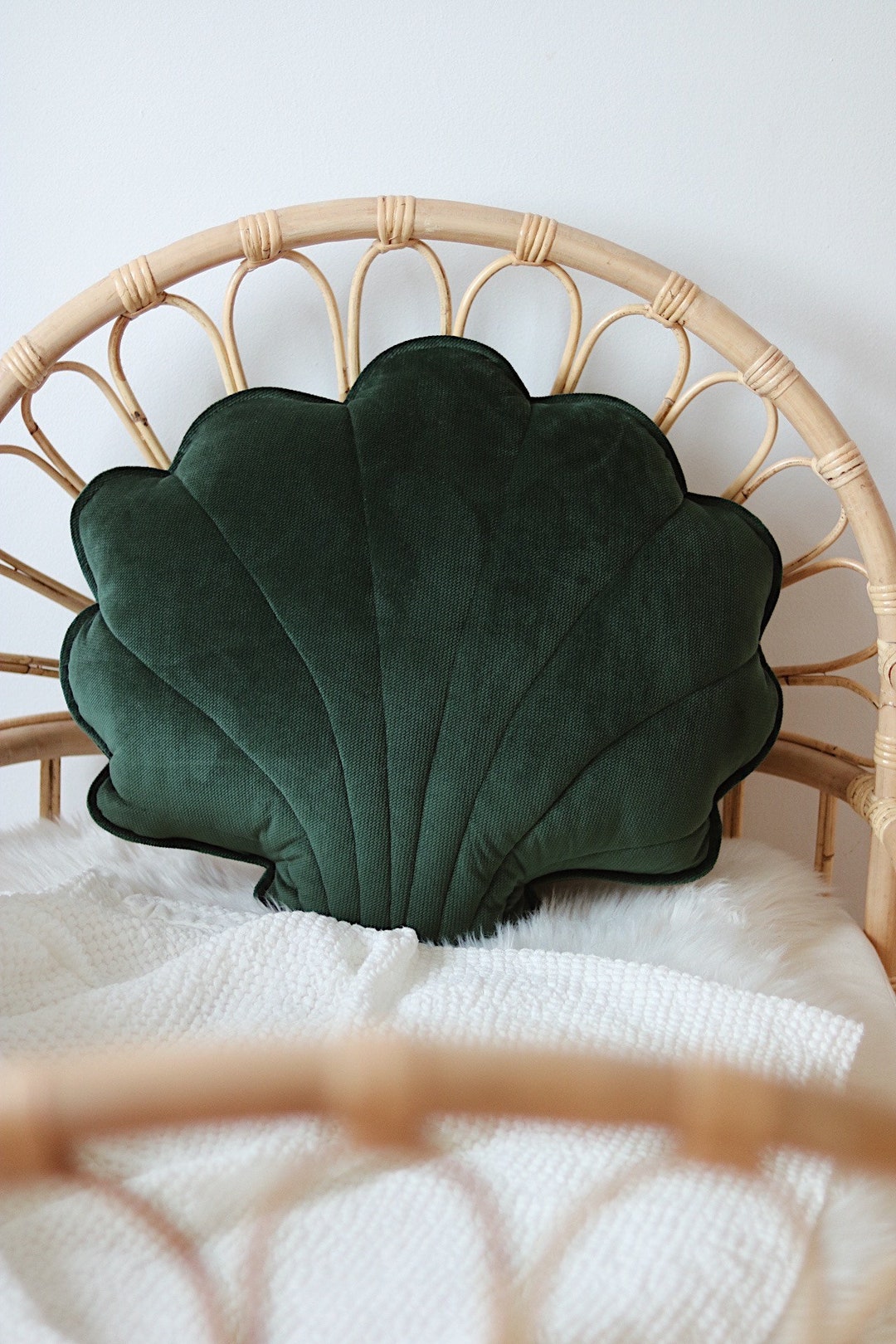 Velvet Shell Pillow “emerald”, Decorative Shell Pillow, Shell Cushion ...