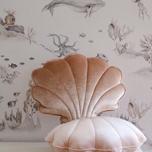 Velvet Shell Pillow “beige Pearl”, Decorative Shell Pillow, Velvet ...