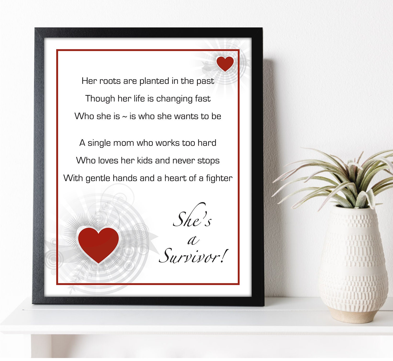 She's a Survivor Single Mom Printable Wall Art - Single Mom Gift ...
