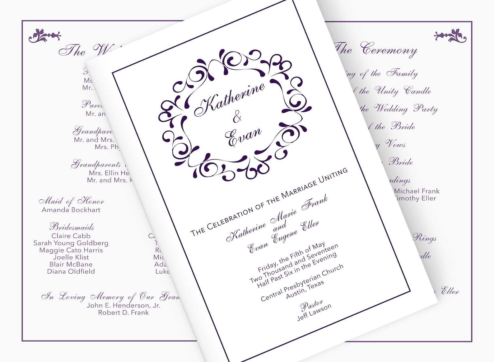 Wedding Program Elegant Personalized 4 Page each 5.5 x 8.5 / Digital ...