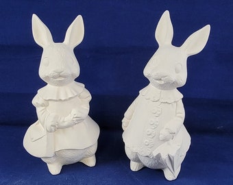 Ceramic Bunnies set of 2 , Ceramic Rabbits, Ready to Paint Bunny, U ...