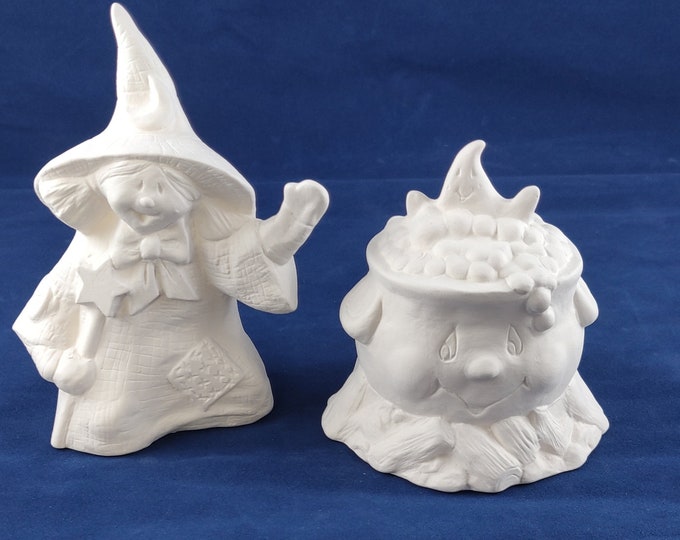 Ceramic Witch With Cauldron, Ceramic Halloween Decoration, Cute Small ...