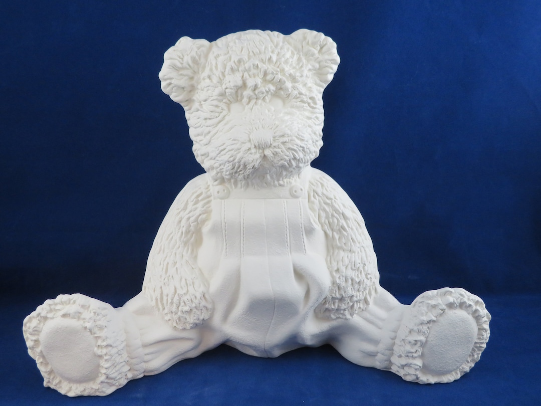 Ceramic Teddy Bear, Bear Wearing Bib Overalls, Ceramic Bear Figurine ...
