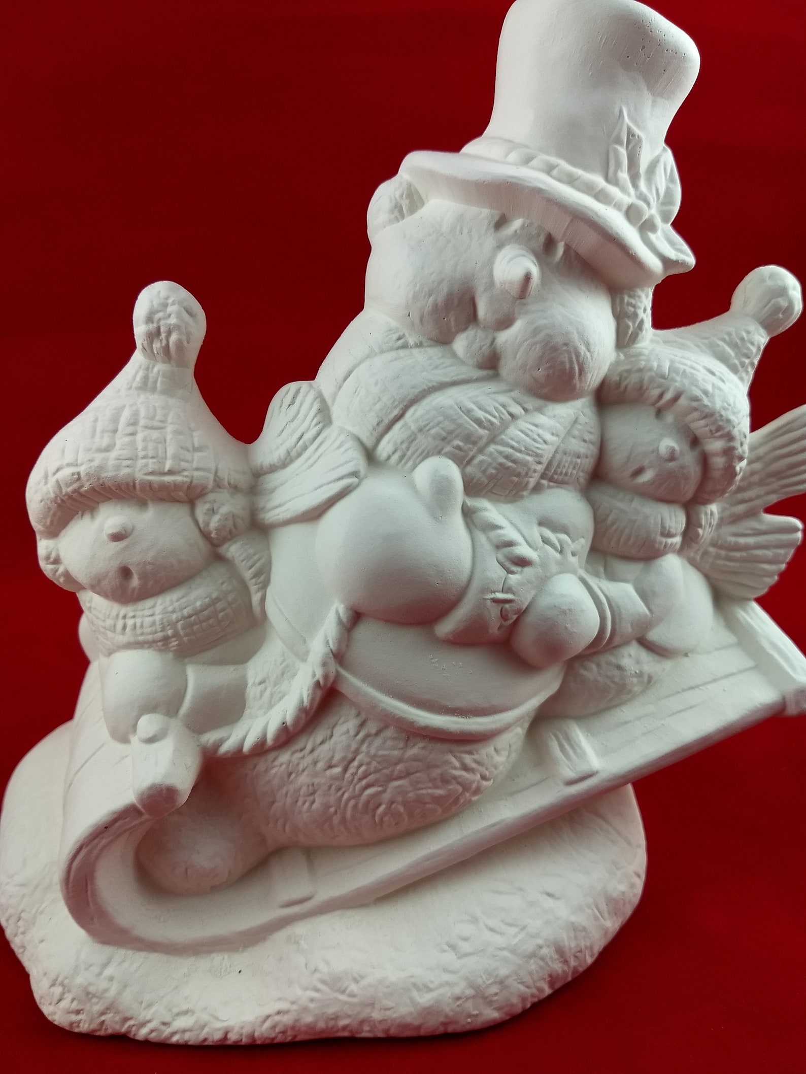 Ceramic Snowmen on Sled Ceramic Snowman Decoration Ready to | Etsy