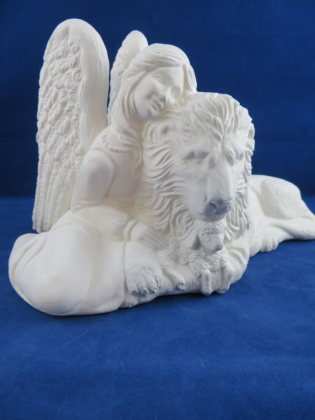 Ceramic Angel Sitting With Lion and Lamb, Inspirational Figurine ...