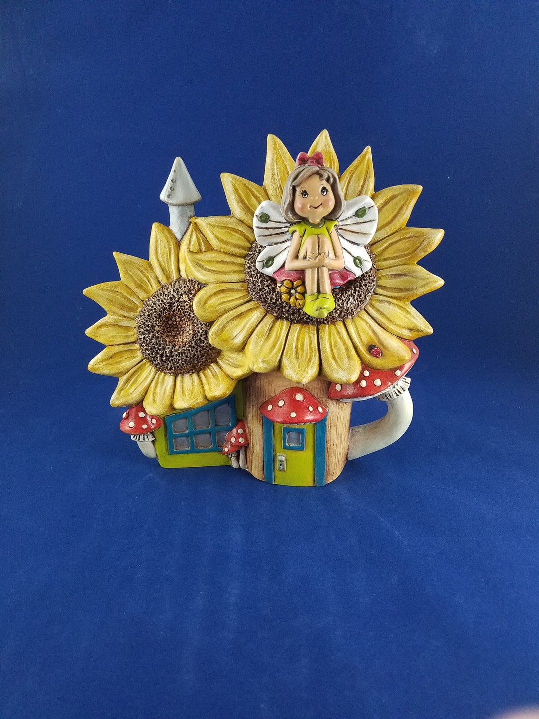 Ceramic Sunflower Fairy House, Ceramic Fairy House, Fairy Home ...